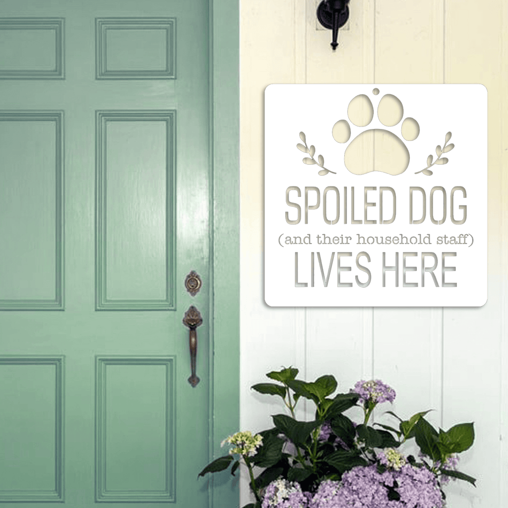 Spoiled Dog Lives Here Sign Metal Wall Art Pet Decor USA Made K spoiled-dog-lives-here-sign-metal-wall-art-pet-decor-usa-made-k